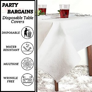 PARTY BARGAINS 5 Disposable Table Covers - 54" X 108", 3 Ply Paper & Plastic White Table Cover