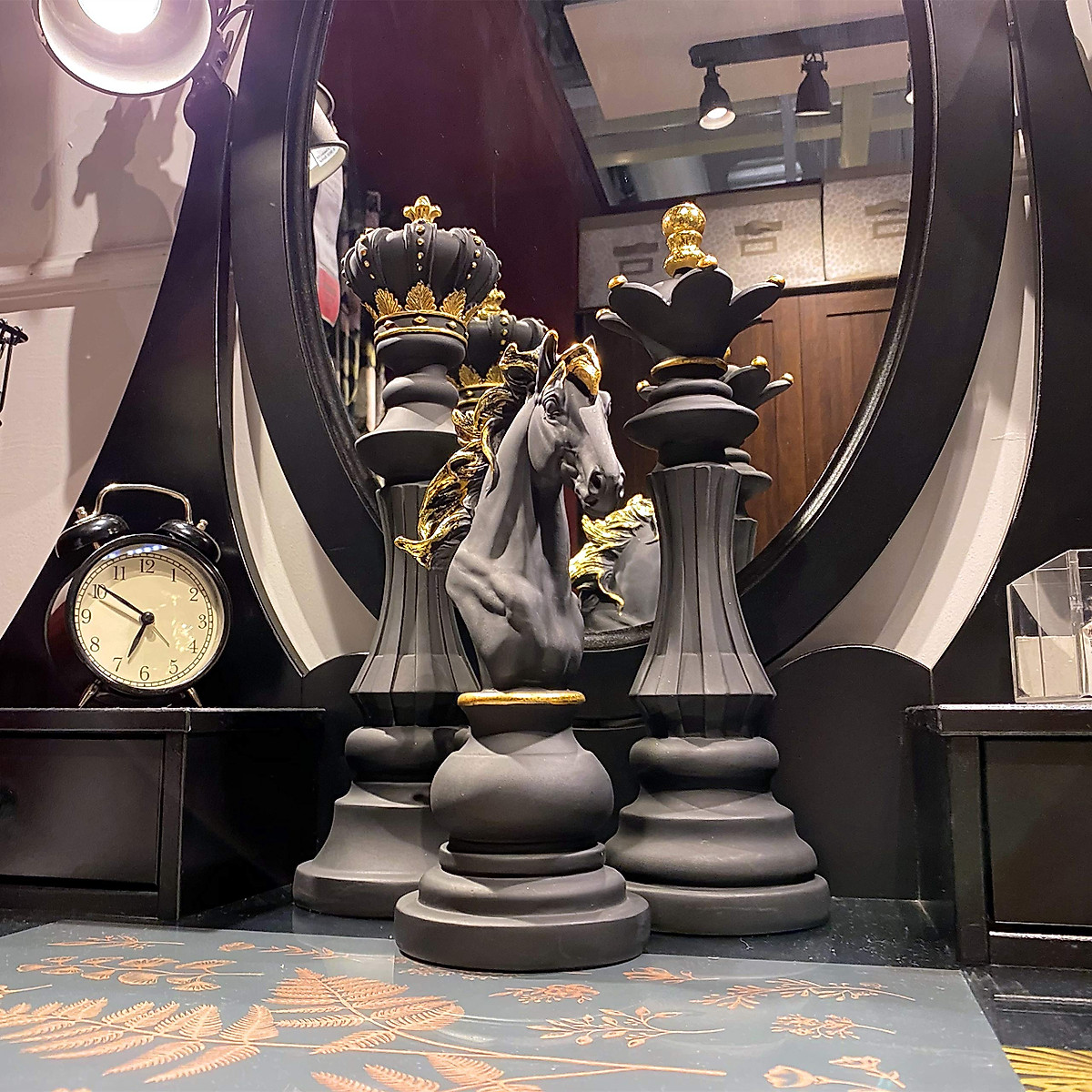 LOOYAR Three Pack Chess King Queen Knight Statue Sculpture Ornament Collectible Figurine Craft Furnishing for Home House Decoration Office Desk Table Wine Cabinet Arrangement Gift