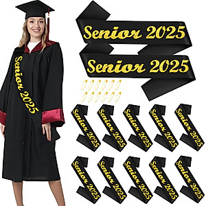 Generic 12 Pcs Black Senior 2025 Sash with Gold Glitter Letters - Senior Sashes Class of 2025, Celebration Graduation sash, Senior Cheer Sash, Class Competition Sashes, Graduation Party Supplies