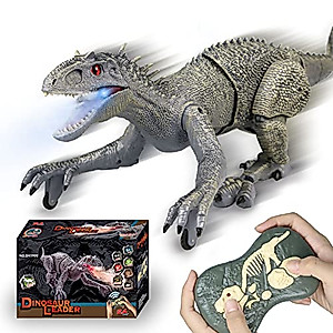 Remote Control Dinosaur Toys for Kids Educational RC Toys,Rechargeable Robot Dinosaur Light & Roaring Simulation Velociraptor,Dinosaur Toys for Boys Girls Age 3 4 5 6 7 8-12 Birthday Gifts Gray