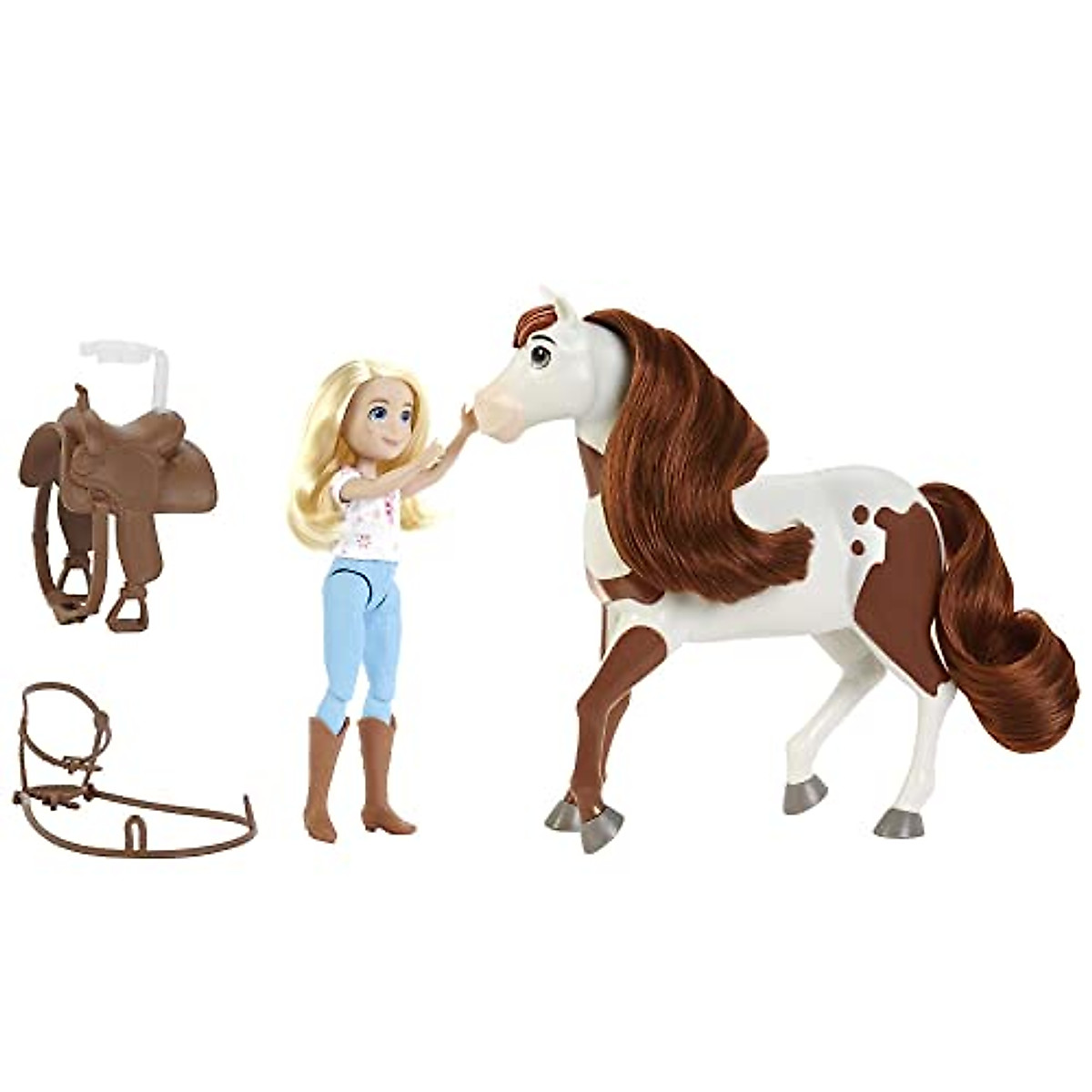 Mattel Spirit Untamed Doll & Toy Horse Set, 7-inch Abigail Small Doll with 7 Movable Joints, Boomerang (8-inch) with Soft Mane & Tail & Accessories