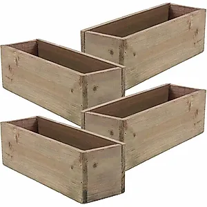 Wooden Planter Box, Rustic Barn Wood, Plastic Liner, Garden Decor, Restaurant and Wedding Decorations, Wedding Bouquets, Table Centerpiece, Rectangle, 12 x 4 Inches, (Rectangular), (Set of 4)