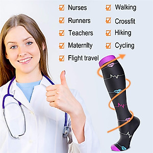 QUXIANG Compression Socks for Women & Men 15-20 mmHg, Best for Medical, Nursing, Running, Athletic, Varicose Veins, Travel