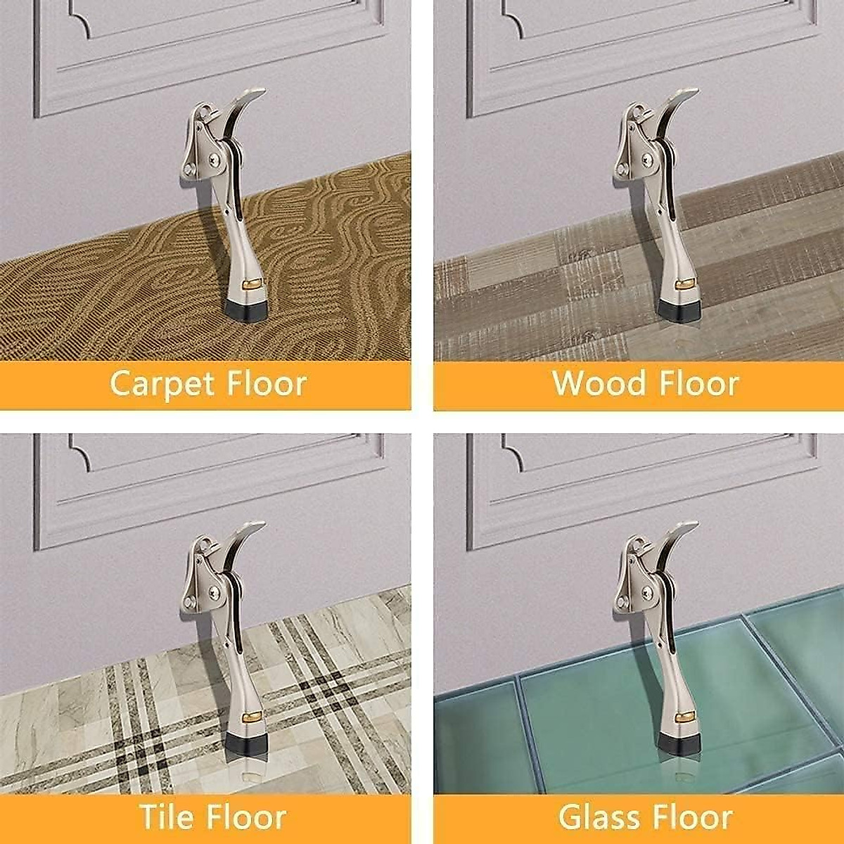 Gotega Door Stopper, 1/2/4 Packs Kickdown Door Stop with One Touch Adjustable Height and Rubber Tip, Door Stops (4 inch x 2 Pack, Chrome)