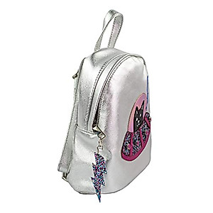 Rising Phoenix Industries Faux Leather Metallic Silver Backpack Purse Bag with Fun Kitty Cat in Spaceship Design for Women (Silver)