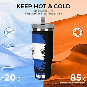 Vintage El Salvadorean Flag 30 OZ Insulated Tumblers with Handle And Straw Leakproof Vacuum Insulated Stainless Steel Water Bottle for Car Fishing Travel