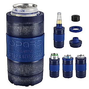 Opard 5 in 1 Freezable Can Cooler, Double-wall Insulated Stainless Steel Can Cooler for 12oz Slim and Standard Can, 16oz Can, 12oz Beer Bottle (Navy)