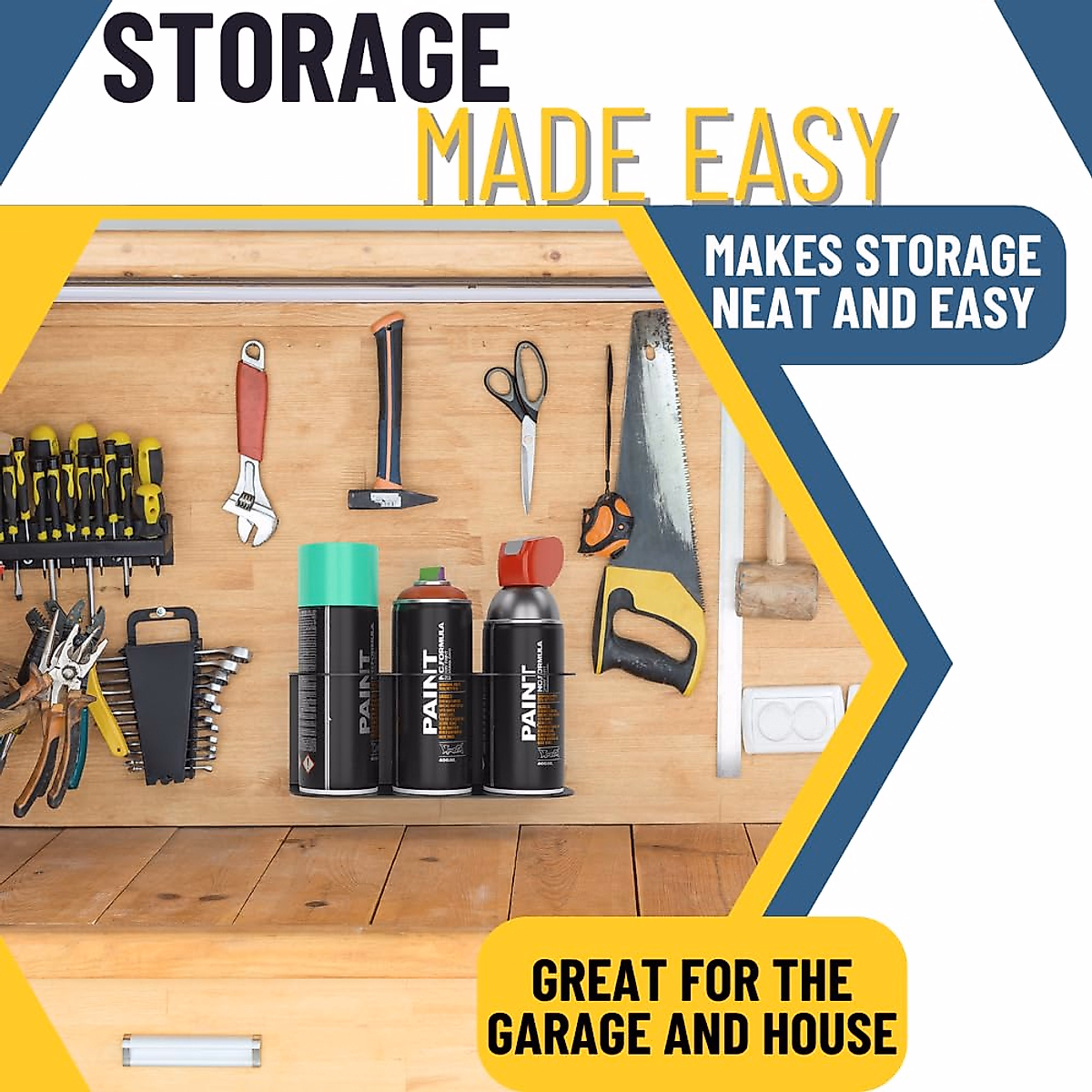 Koova 3 Aerosol Spray Can Holder | Easy Install Wall Mount | Heavy-Duty Powder Coated Steel Storage Rack for Garage & Home | Craft Workspace Paint Bottle Organizer | Hardware Included | USA Made