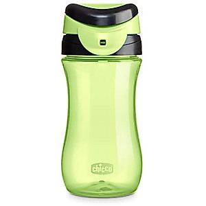 Chicco 12oz. My Tumbler Open Rim Water Bottle with Free-Flow Spout | Spill Proof when Lid is Closed | Flip-Up Carry Handle | Top-Rack Dishwasher Safe | Easy to Hold Toddler Cup | Green | 2+ Years