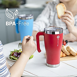 Bluwing Tumbler with Handle-30 oz Stainless Steel Double Wall Insulated Tumbler with Lid, Travel Leak Proof Coffee Mug Cup, BPA Free（Canyon Red