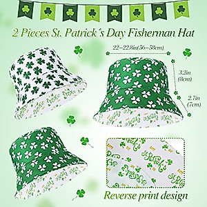 2 Pcs St. Patrick's Day Bucket Hat Shamrock Fisherman Hat Lucky Four Leaf Clover Green Irish Top Hat for Saint Patrick's Day Accessories Men Women Summer Beach Hiking Fishing Travel