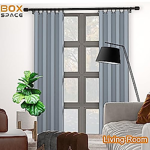 Box Space Curtain Rods for Windows 66 to 120 inch -1 inch Diameter Black Curtain Rods Adjustable Decorative Heavy Duty Long Curtain Rod for Living Room Bathroom Bedroom Outdoor Patio