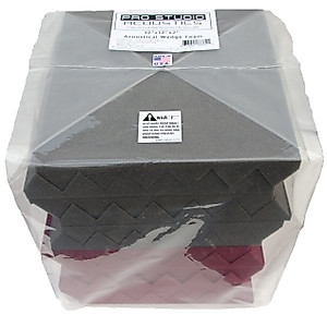 Pro Studio Acoustics - Burgundy/Charcoal - 12"x12"x2" Acoustic Wedge Foam Absorption Soundproofing Tiles - 12 Pack