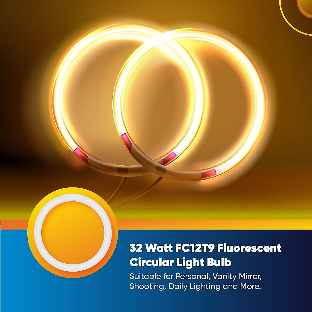 Technical Precision FC12T9 32W Circline Bulb Replacement for GE FC12T9/KB 12 Inch Fluorescent Circular Light Bulb with 4-Pin G10q-4 Base - 15000 Hours - 3000K Warm White - 1950 Lumens - CRI 52
