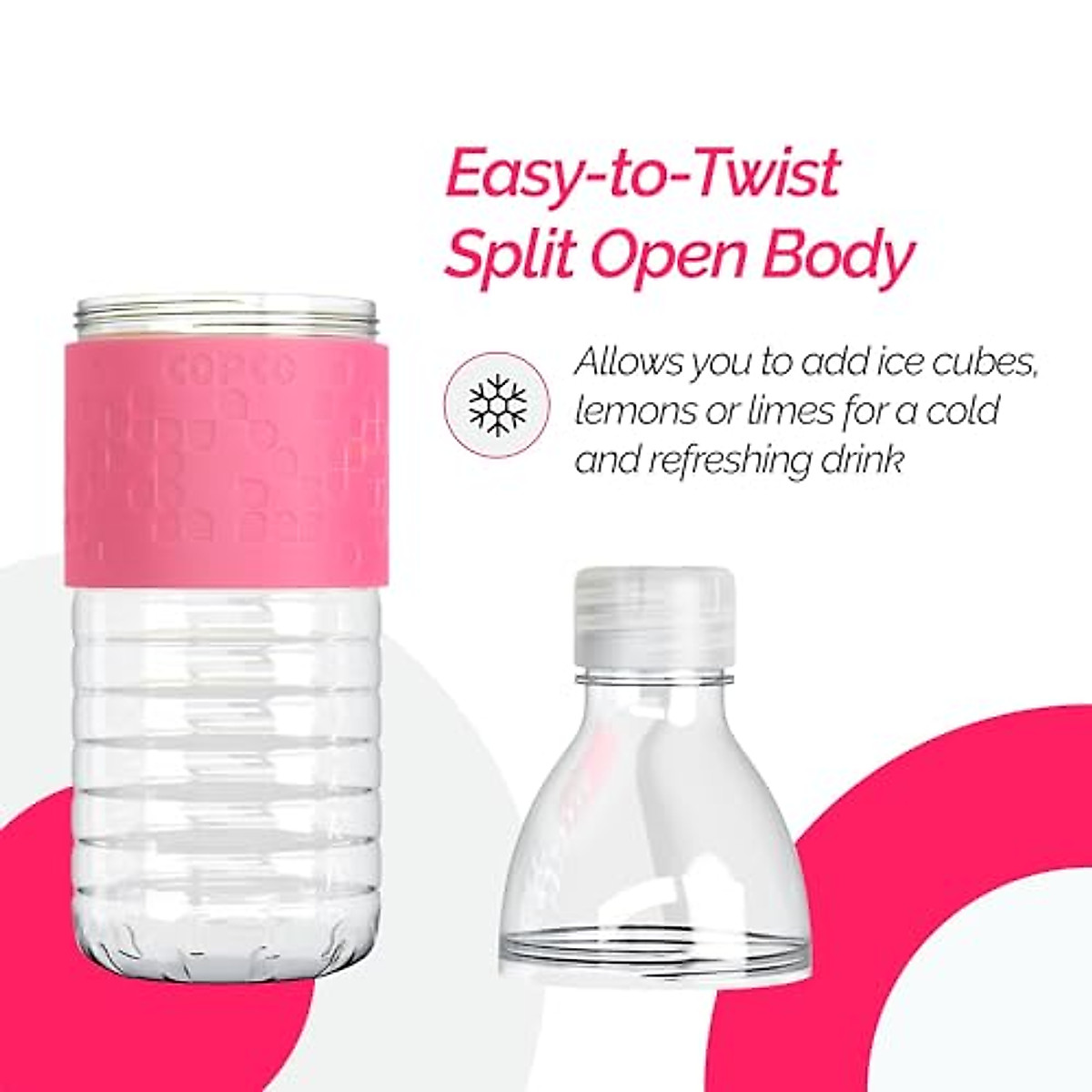 Copco Hydra 16.9 oz Water Bottle with Leak-Proof Lid - Tritan Reusable with Textured Grip Sleeve - BPA-Free, Shatter-Resistant, Dishwasher Safe for Travel, Gym, Work, Outdoors (Pink)