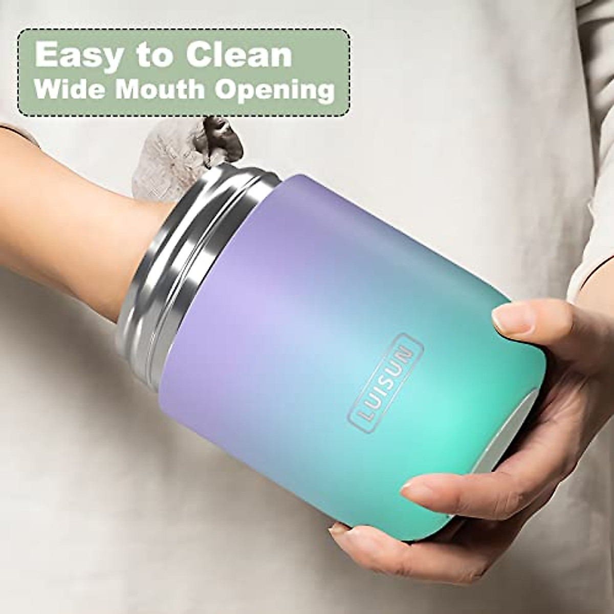 17 Oz Insulated Food Thermos Soup Thermos for Hot Food Kids Adults, 304 Stainless Steel Lunch Box Food Container with Folding Spoon, Vacuum Insulated Portable for School, Office, Outdoor (Purple)