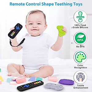 Aolso Silicone Baby Teething Toys, 5PCS Remote Control Shape and Game Control Teething Toys,Teething Toys with 2PCS Pacifier Clip,Babies Chew Toys for BPA Free,3 Months+ Baby Teethers Soothe Toys