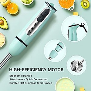 Immersion Hand Blender, ISILER 5-in-1 500-Watt Multi-Purpose Stick Blender with 860ml Food Chopper, 600ml Container, Milk Frother, Egg Whisk, 8-Speed for Puree Infant Food Smoothies Soups
