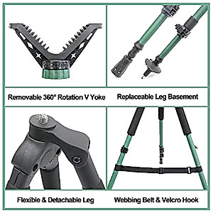 HUNTPAL Aluminum Hunting Shooting Stick Rifle Tripod Gun Rest with Removable 360° Horizontal Rotation 90° Swing Leg, Adjustable Telescope Monopod Bipod with V Yoke Head & Interchangeable Spike Feet