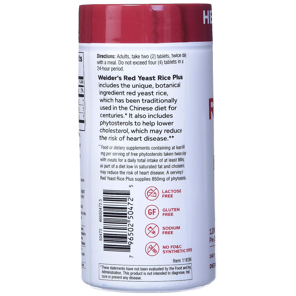 Weider Red Yeast Rice Plus 1200 mg Dietary Supplement 240 Tablets, 240Count