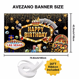 Avezano Casino Birthday Backdrop Las Vegas Casino Night Birthday Background Banner Casino Sign for 40th 50th Birthday Party Supplies (70.8x43.3inch)