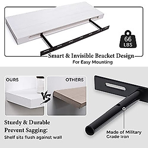 Axeman Floating Shelves, 2 Pack 8 Inch Deep Modern Solid Wood Wall Shelves for Storage, Wall Mounted Display Shelving with Invisible Heavy-Duty Metal Bracket, 24" W x 8" D x 1.6" H, Snow White