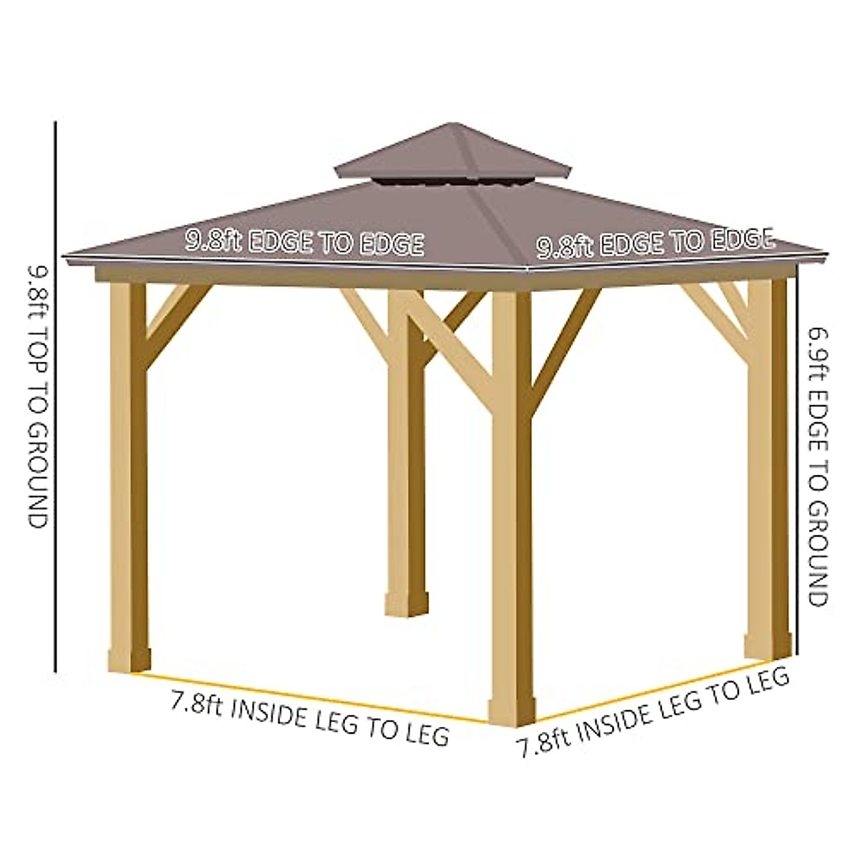 Outsunny 10' x 10' Hardtop Gazebo with Galvanized Steel Double Roof, Wooden Frame, Permanent Pavilion with Ceiling Light Hook, for Garden, Patio, Backyard