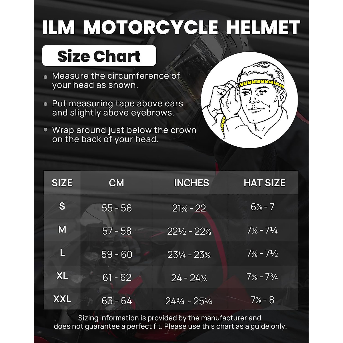 ILM Adult Motorcycle Helmet Dual Visor Flip up Modular Full Face Helmet DOT Model WS206(Matte Black,Large)