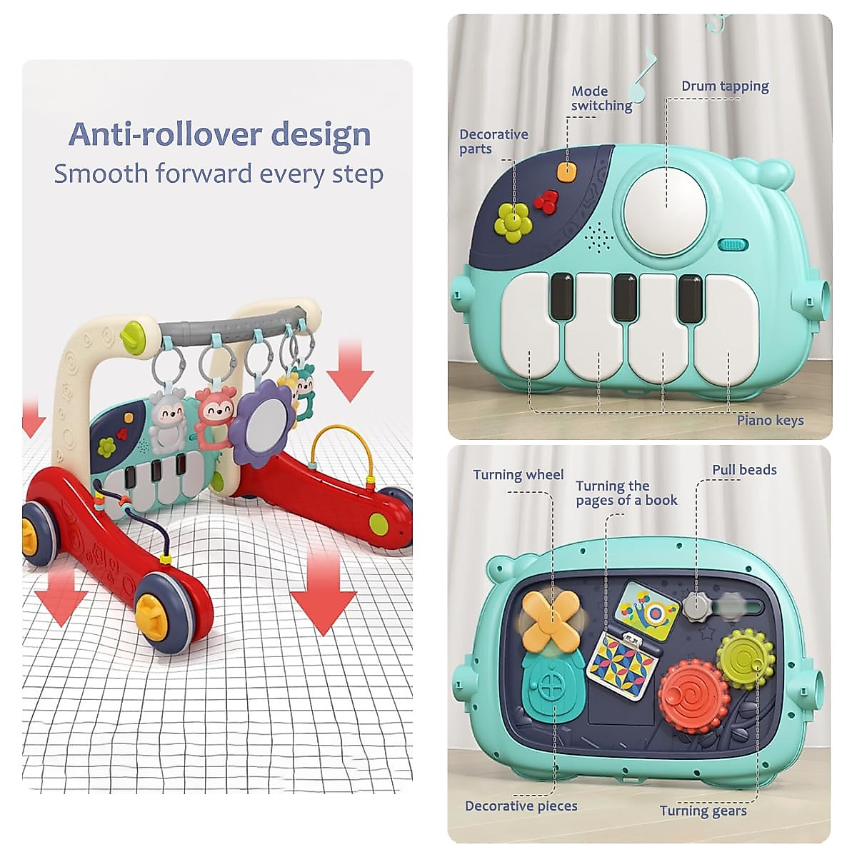 ATUTEN Baby Play Mat Baby Gym,Baby Learning Walker Kick and Play Piano Gym Activity Center mat with 5 Infant Learning Sensory Toys, Music and Lights-Infant Play mat for Infant Newborn Toddlers