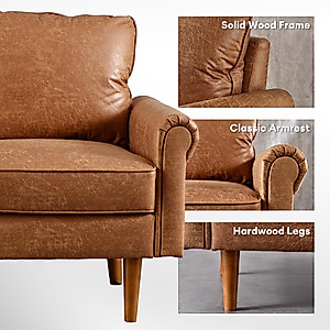 CAODOC Sofa Couches, 73” Mid-Century Modern Couch, Breathable Faux Leather Couch, 3-Seat Sofas & Couches, for Living Room Apartment Office,Brown