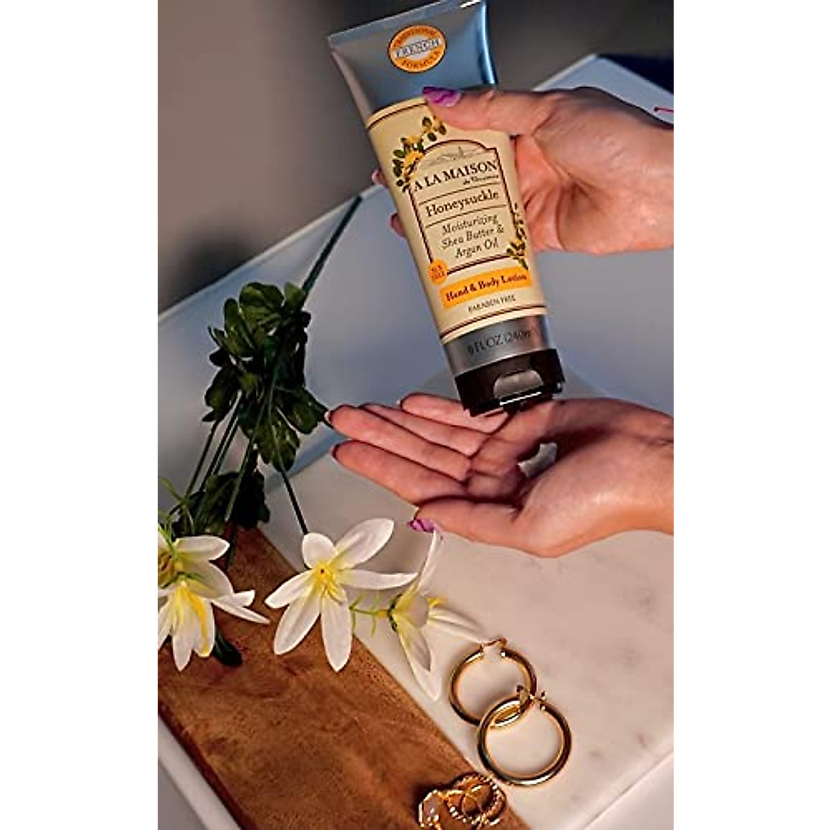 A LA MAISON De Provence Hand and Body Cream | Natural Moisturizing Lotion with Argan Oil and Shea Butter | Moisturizer for Dry Skin | Paraben and Phthalates Free | Honeysuckle Scent 1.7 Oz (1 Pack)