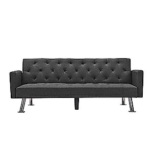 Convertible Folding Futon Sofa Bed, Grey Fabric Sleeper Sofa Couch for Compact Living Space