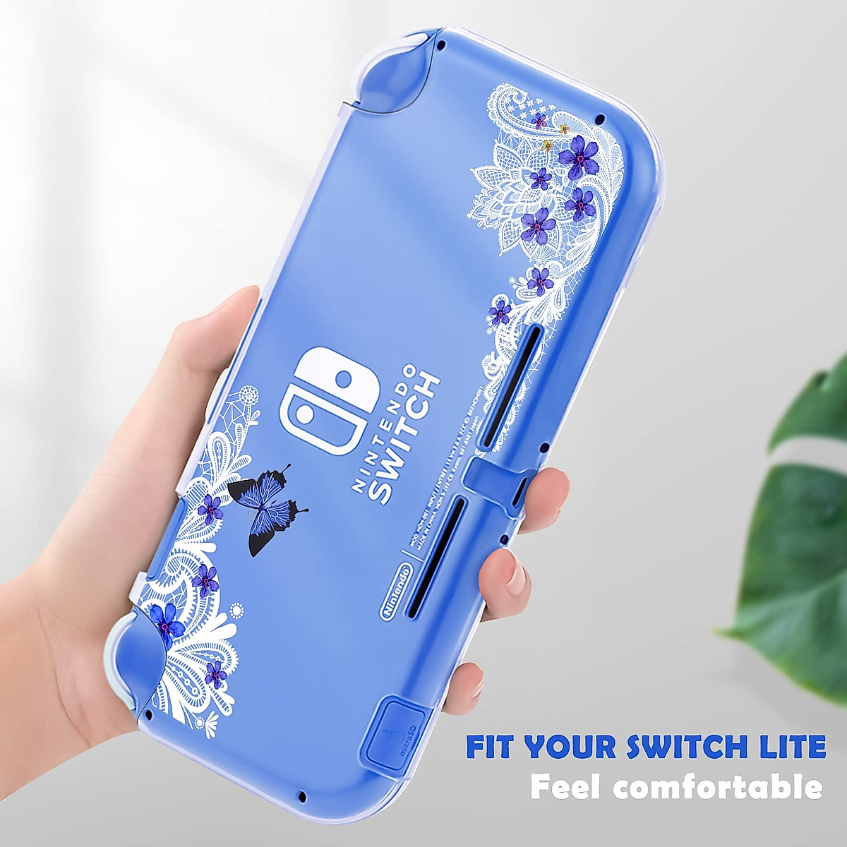 DLseego Purple Butterfly Flower Floral Switch Lite Protective Case Clear 2-Piece Split Full Wrap PC Hard Shell Anti-Scratch All-Round Protection Cover for Switch 2019 Model