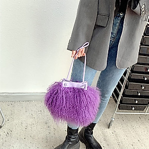 Real Mongolian Fur Luxury Lamb Fur Womens Girls Shoulder Tote Bags Lavender