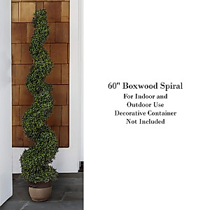 Home Artificial Spiral Tree-Faux Boxwood Topiary Plant with Weighted Pot for Indoor or Outdoor, Office, 60-in, Green