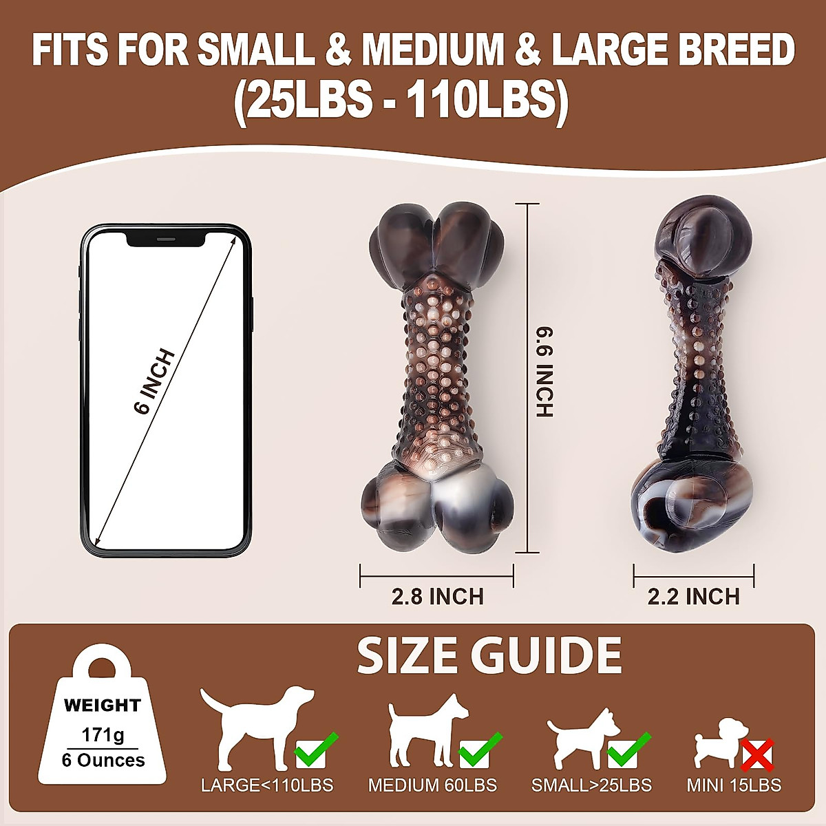 Anoodi 2 Pack Dog Chew Toys for Aggressive Chewers, Nylon Indestructible Large Dog Toys for Small Medium Dogs, Durable Interactive Dog Bone Chew Toys to Keep Them Busy, Real Beef & Bacon Flavored