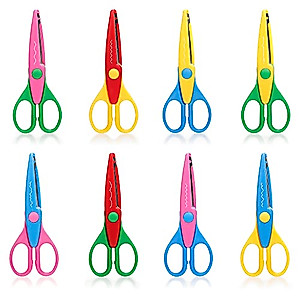 ANNOVA 8 PCS DIY Art & Craft Scissors with a Carrying Bag/Pocket Decorative Edge for Kids Fun Scrapbooking Pattern Scissors