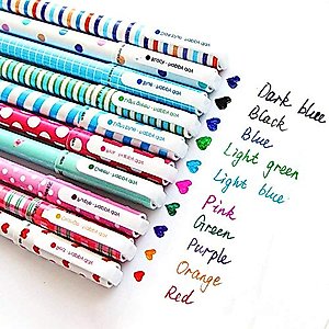 10 Multi Colors Cute Pens for Girls, Colorful Gel Ink Pens, 10 Pcs Kawaii Roller Ball Fine Point Pen Set for Kids Girls Children Students Teens Gifts (001, Cute Style)