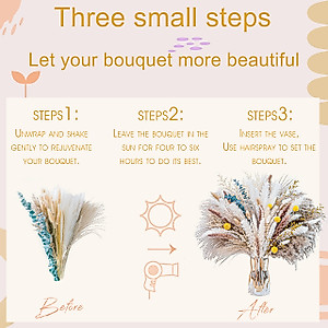 Natural Pampas Grass Mix Bouquet | Dried Pampas Bouquet for Wedding Boho Flowers Home Table Decor Desk Decor, Rustic Farmhouse (116 PCs Mix Bouquet)