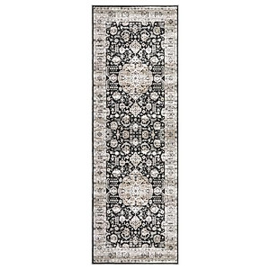GlowSol Washable Rugs 2x6 Runner Rug Vintage Oriental Area Rugs for Bedroom Aesthetic Entryway Rug Black Rug Throw Rugs with Rubber Backing Distressed Carpet Kitchen Rugs Black 2'x6'