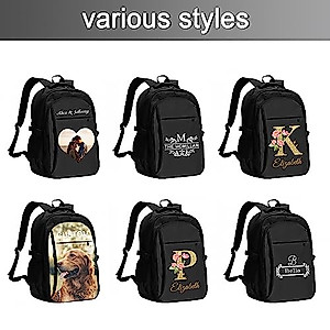 GIFTSDIY Custom Travel Laptop Backpack Personalized Name bags with Photo Customized Computer USB Bags for Women Men Black
