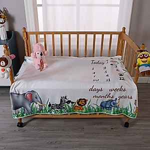 vmaisi Baby Milestone Blanket Gifts - Newborn Boy & Girl Monthly Year Infant Growth Blankets Nursery Swaddling Blankets (Green Animals, Double Printed)