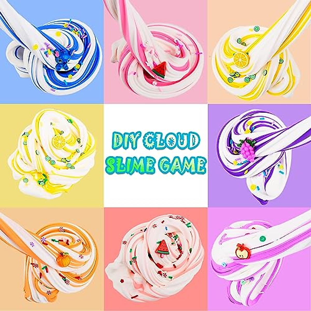Slime Kit - 8 Pack Butter Slime Kit, DIY Fluffy Slime for Girls and Boys, Stress Relief Toy with Cute Slime Fun Charms, Birthday Gifts for Kids Girls Boys