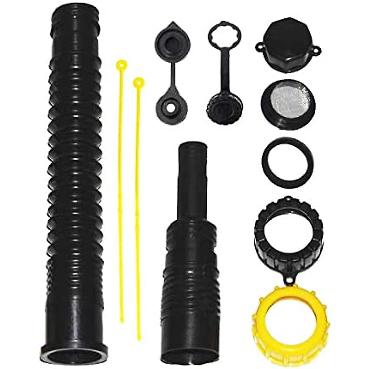 Kool Products Gas can spout replacement, gas can nozzle included with unleaded reducer, gas can vent kit, gas can gasket, Second Base Cap to Fit Additional Cans, Chord and Filter Screen