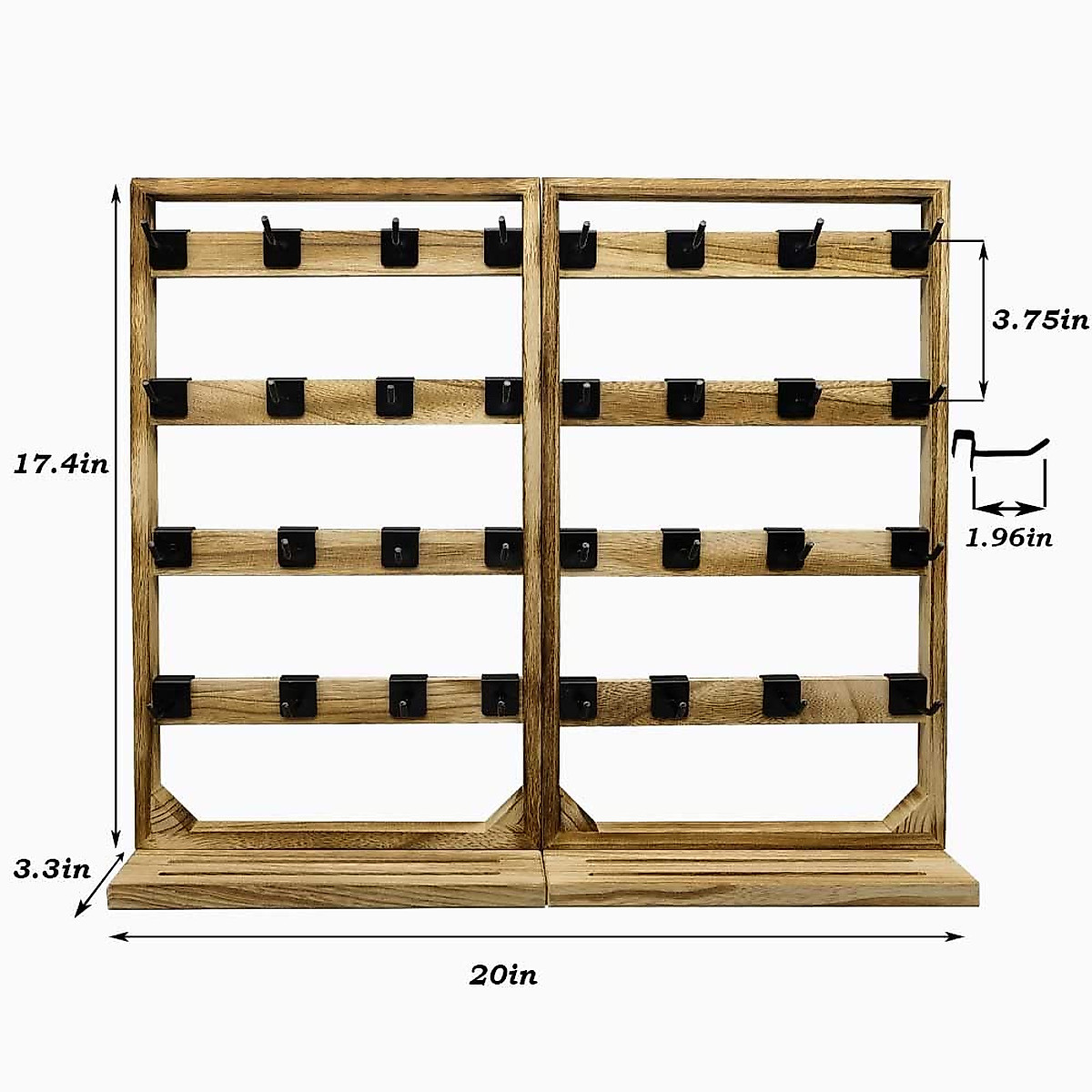 Jewack Wooden Foldable Jewelry Display Stand with Removable 32 Hooks, Earring Cards necklace bracelet Keychain Showcase Cascading Merchandise Organizer For Selling For vendor events