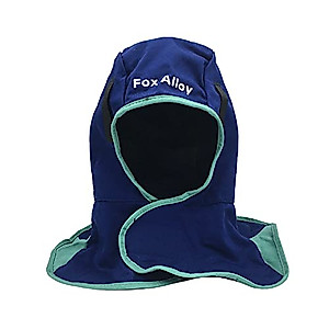 Fox Alloy Blue Canvas Protective Welding Hood Cap with Neck Shoulder Drape Torching Hood Welder Hat Mask for Men & Women