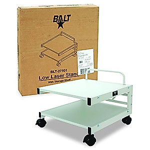 Balt Low Laser Printer Stand, 27501, 14''H x 17''W x 17''D, Brushed silver steel frame, Gray laminate shelves