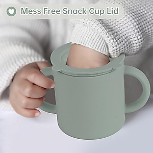 Chicrinum 2-in-1 Silicone Sippy Cup with Straw & Snack Cup Lid, Food-Grade Silicone Baby Straw Cup, Spill Proof Toddler Straw Cup for 6 Month+, Dishwasher Safe