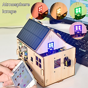 KEYESTUDIO Microbit Smart Home Starter Kit with Micro:bit V2, MakeCode Blocks & Python Code|Wireless Remote Control APP| Solar & Micro USB Charging|RGB,i2c LCD for Kids Coding