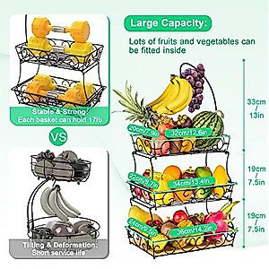 Fruit Basket Bowl, Vegetable Storage for Kitchen, 3-Tier Countertop Fruits Holder Rack with Banana Hanger, Food, Snack, and Bread Detachable Organizer Stand for Gift Large Capacity Fruit Tray